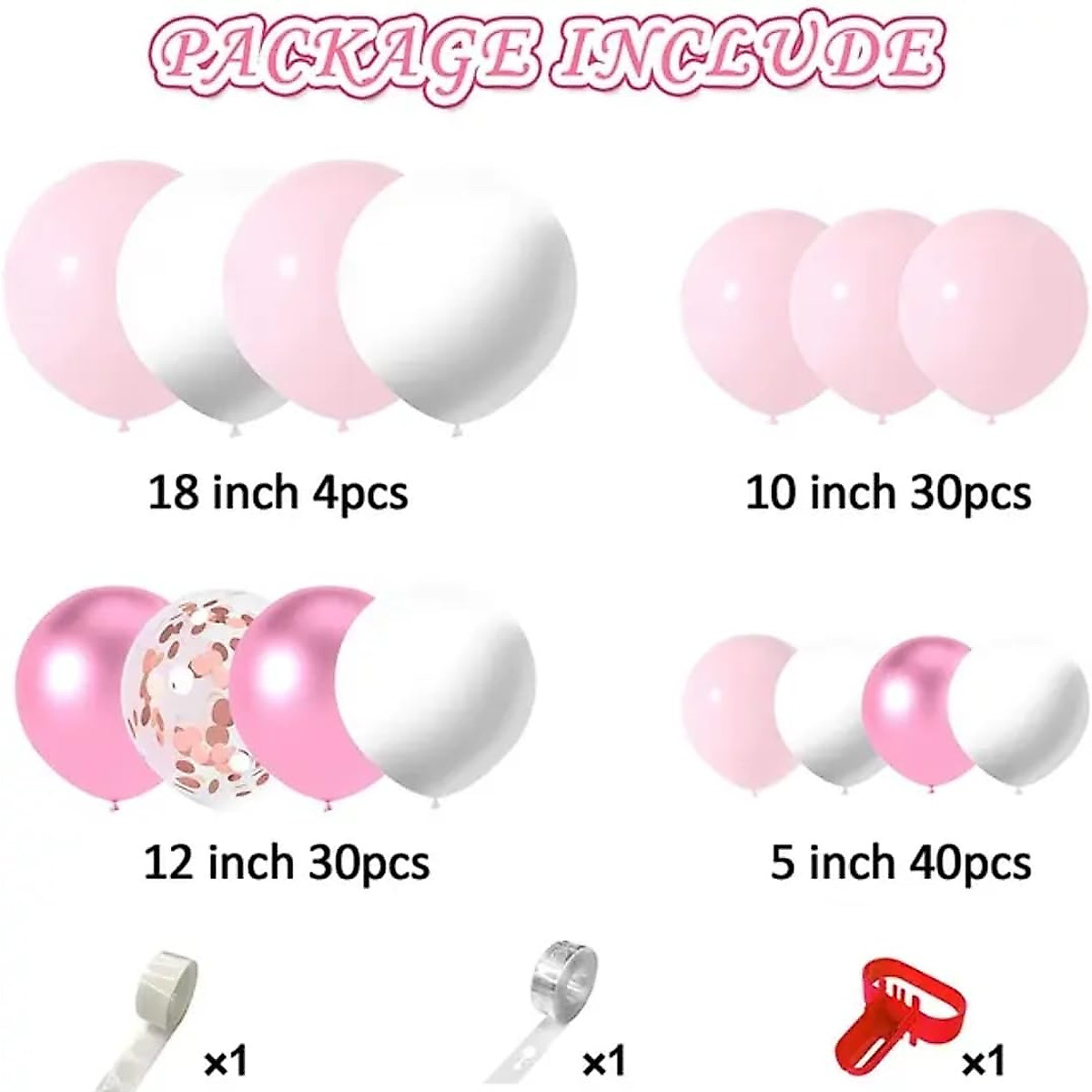 Pink Balloons Garland Arch Kit, Pastel Light Pink White Balloons, Metallic Pink Rose Gold Confetti Birthday Party Balloons for Baby Shower,Bridal Shower