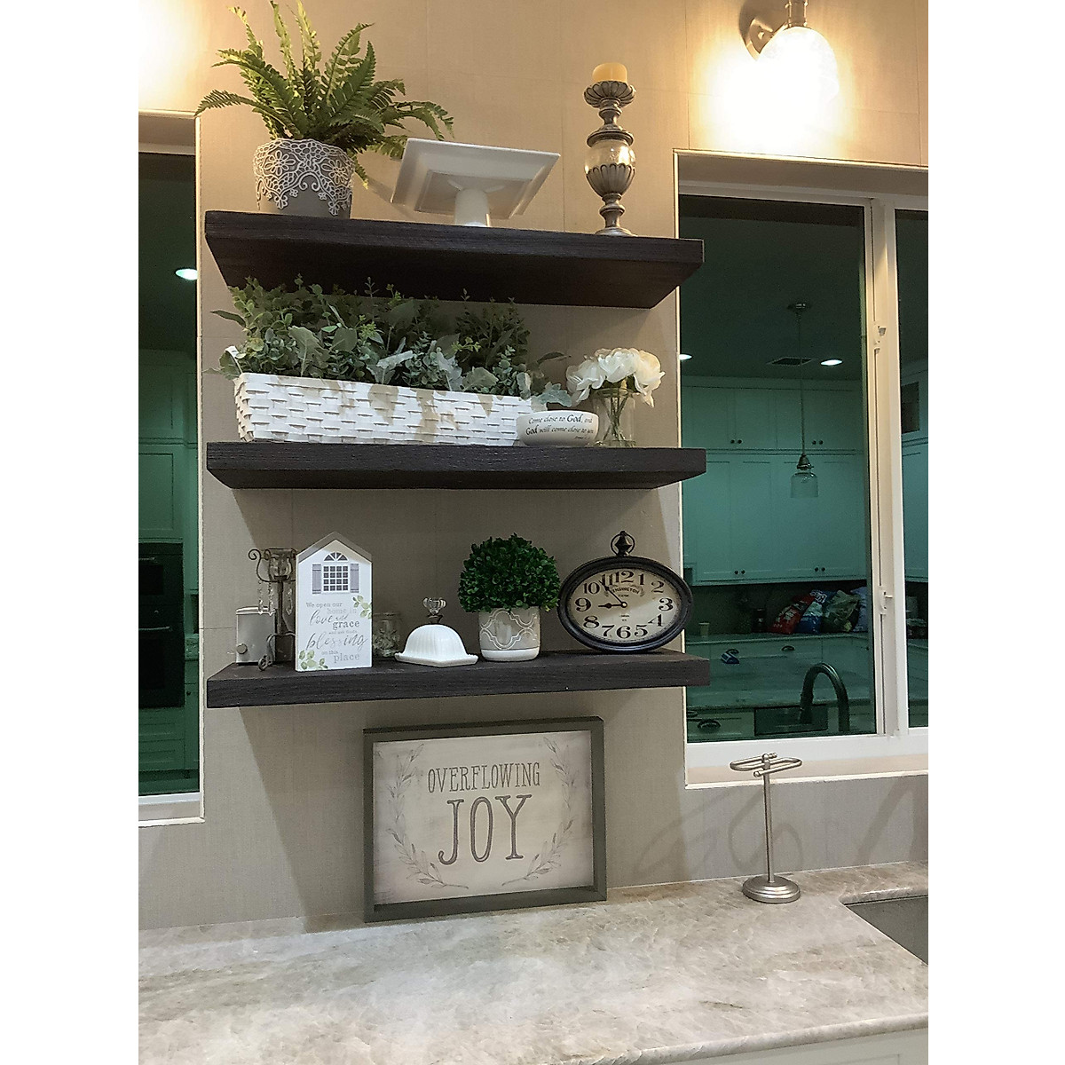 Joel's Antiques - 60 Inch Wooden Floating Shelves for Wall - Made of Natural Wood - Long Heavy Duty Rustic Fireplace Mantel & Book Shelf - Perfect for Living Room - Mocha 60x10x2 in