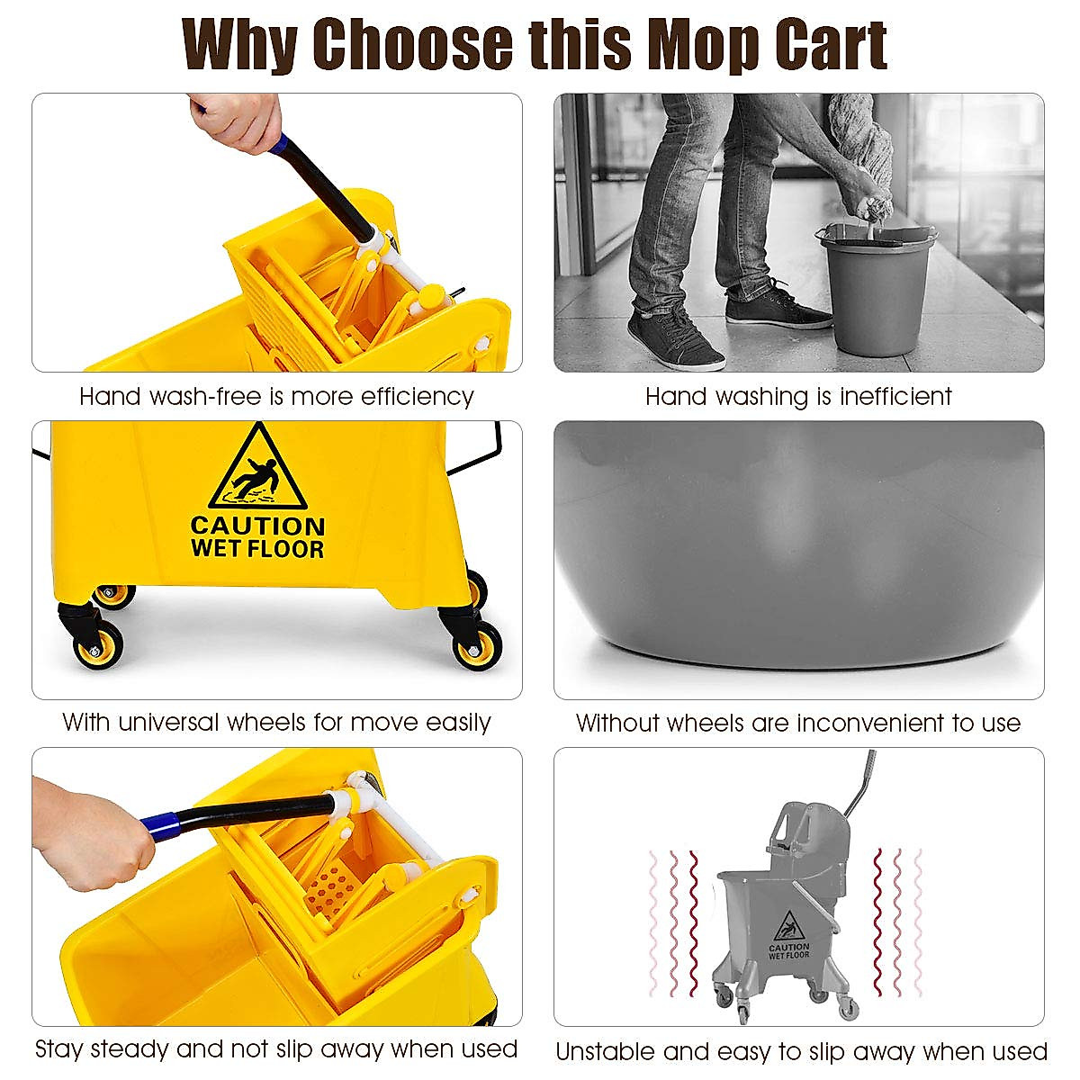GOPLUS Commercial Mop Bucket with Wringer, Household Portable Mop Bucket, Ideal for Household and Public Places Floor, 21 Quart Capacity, Yellow (21 Quart)
