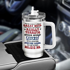 9GIFT4YOU Trump Best Wife Ever Tumbler 40 Oz With Handle, Lid and Straw - American Insulated Cup for Hot and Cold Drinks