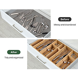 Kootek 6 Pcs Bamboo Drawer Organizer Utensil Tray Kitchen Storage Box 3-Size Versatile Dividers Cutlery Holders Bins Containers for Flatware Kitchen Utensils