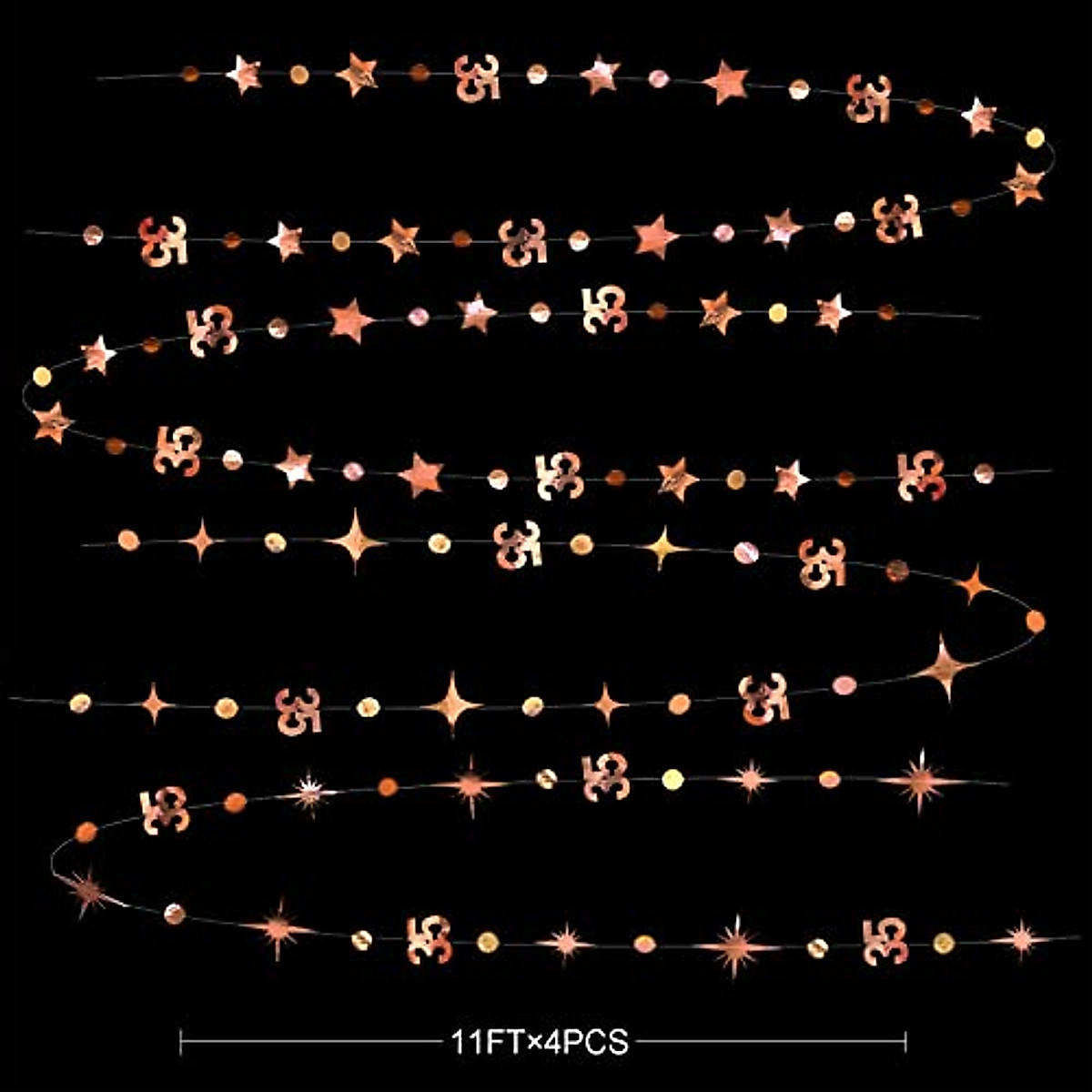 Rose Gold 35th Birthday Decorations Number 35 Circle Dot Twinkle Star Garland Metallic Hanging Streamer Bunting Banner Backdrop for Womens Thirty Five Year Old Birthday 35th Anniversary Party Supplies