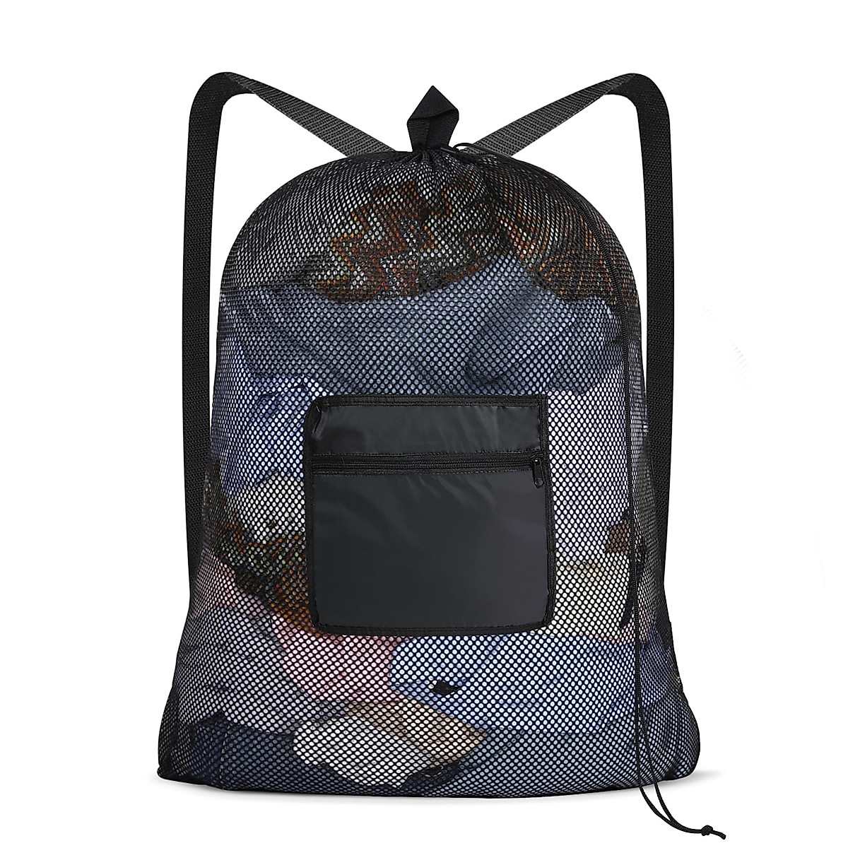 OTraki Mesh Laundry Bag Backpack 36 x 28 Inch Extra Large Drawstring Mesh Wash Bag with Shoulder Straps Zipper Pocket Heavy Duty Dirty Clothes Travel Laundry Bag for Home College Dorm Apartment Black