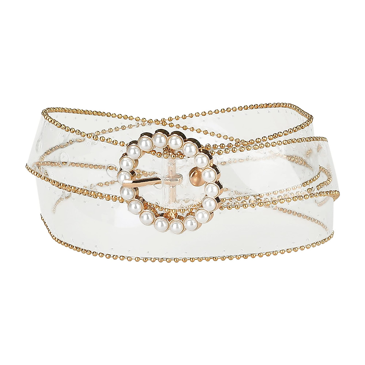 Allegra K Stylish Womens Clear Waist Belts for Dresses Transparent Belts Pin Buckle 68-85cm/26.77-33.46" Gold