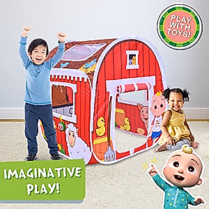 CoComelon Old MacDonald's Musical Barn Pop Up Tent – Easy to Setup Playhouse for Kids | Plays Music, Roll Up Door and Mesh Windows