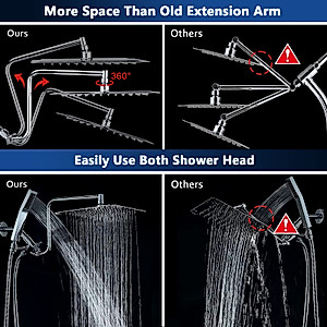 PDPBath All Metal Shower head with Handheld Combo, High Pressure 10" Rainfall Shower Head with Upgrade Adjustable Extension Arm, Shower Wand with 70" Extra Long Shower Hose, 3-Way Diverter-Chrome