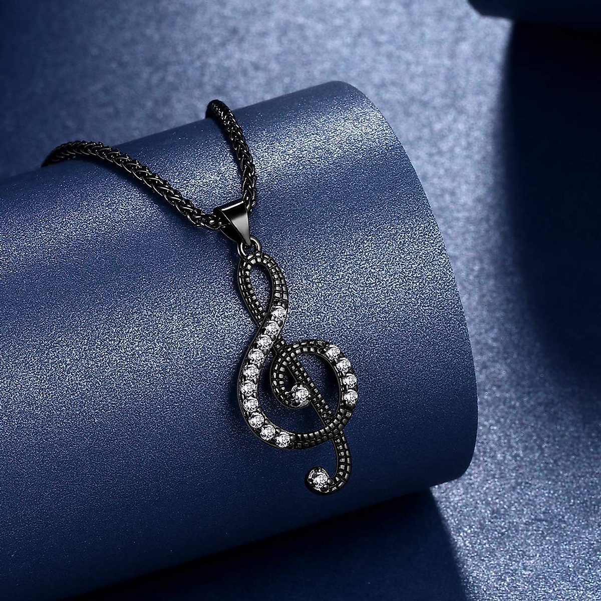 beautlace Women's Musical Note Necklace Black Gun Plated Treble Clef Music Note Jewelry Gifts for Music Lover KP0018K