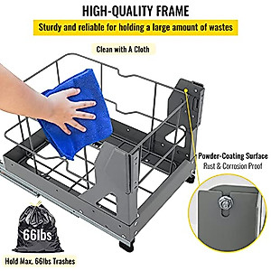 VEVOR Pull-Out Trash Can, 29Qt Double Bins, Under Mount Waste Container with Soft-Close Slides, 66 lbs Load Capacity & Door-Mounted Brackets, Garbage Recycling Bin with Lids for Kitchen Cabinet, Grey
