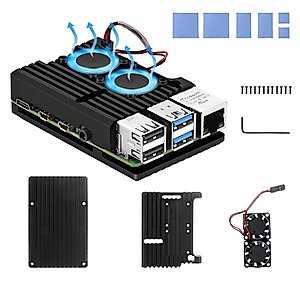 Generic Double Fan Cooling Raspberry Pi 4 Case, Raspberry Pi 4B Aluminum Alloy Case with Intelligent Temperature Control Dual Fan, Built-in Radiator, Rust Protection for Raspberry Pi 4 Model/Pi 4B