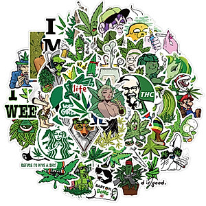 50pcs Weed Smoking Stickers|Vinyl Waterproof Stickers for Laptop,Car Bumper，Luggage,Skateboard,Water Bottles,Computer,Phone, Kids Teens Adults for Stickers (Miscellaneous)