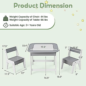 INFANS Kids Table and Chair Set, 3 in 1 Wooden Activity Table with Removable Tabletop, Blackboard and Whiteboard for Toddlers Arts Crafts Drawing Reading Playing, Playroom Nursery