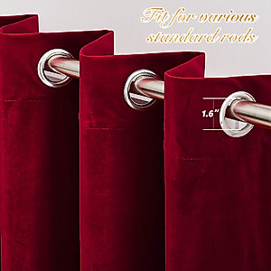 NICETOWN Christmas Red Velvet Curtains, Solid Heavy Matt Drapes/Window Treatments with Grommet Top for Patio Door (Set of 2, W52xL96 inches)