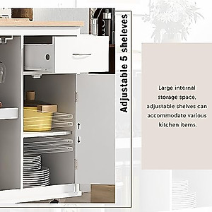 Kitchen Island Cart on Wheels with Storage Drawers, Multipurpose Kitchen Cart Cabinet with Side Storage Shelves and Wine Rack Kitchen Island with Rubber Wood Top for Dining Room, Home, Bar, White