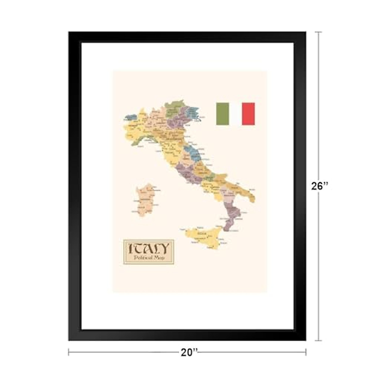 Political Map Of Italy Regions Provinces States Flag Vintage Style Matted Framed Wall Art Print 20x26 inch