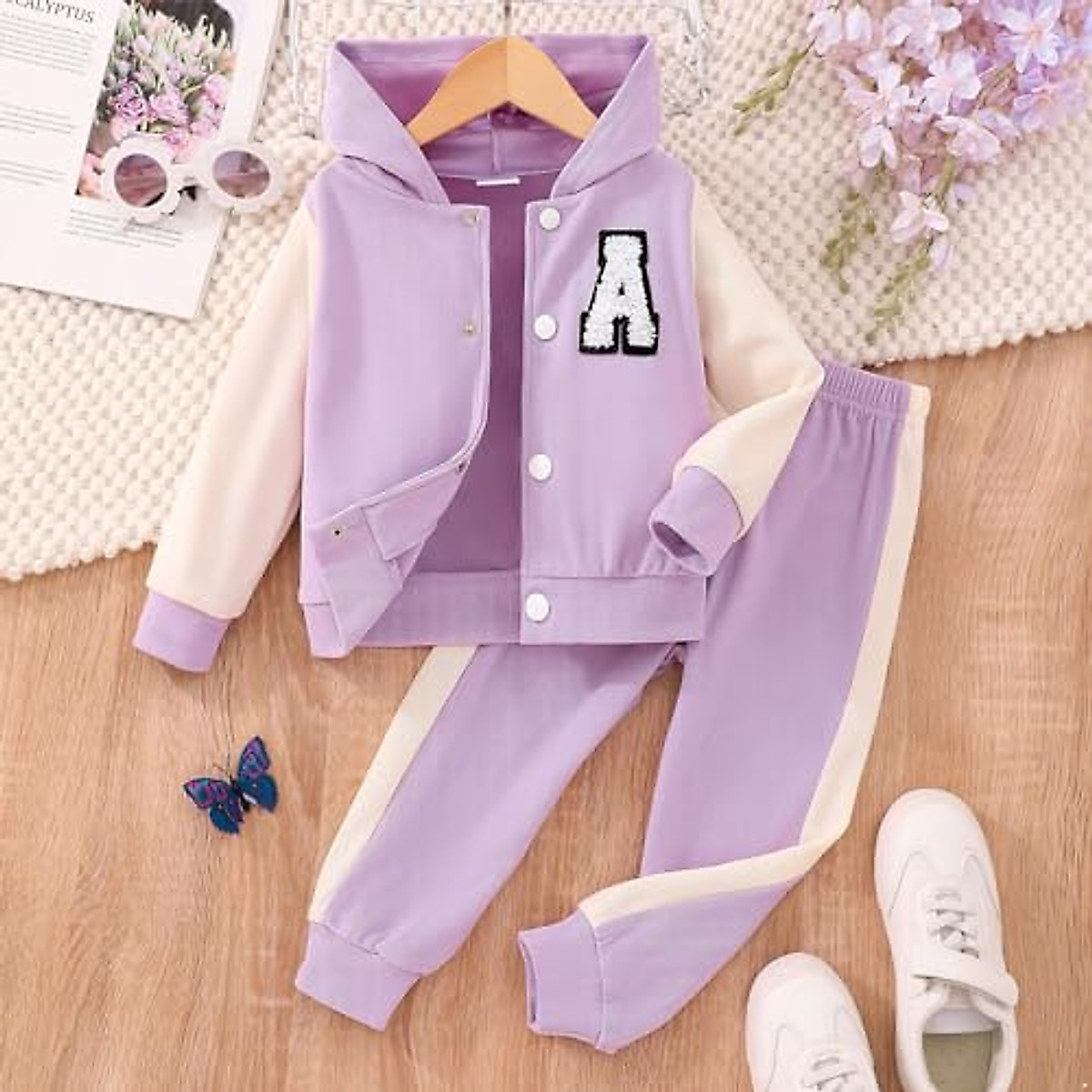 Yartina Kids Girls Boys 2 Piece Outfits Athletic Tracksuit Toddler Long Sleeve Hoodie Jacket and Sweatpants Set Purple 7-8 Years