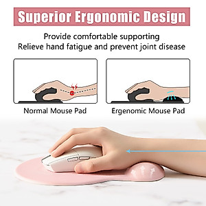 Hsurbtra Ergonomic Mouse Pad with Wrist Rest Support, Gel Mouse Pads with Non-Slip PU Base, Pain Relief Memory Foam Mousepad for Laptop PC, Cute Office Supplies Desk Decro Accessories Pink
