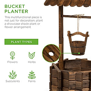 Best Choice Products Rustic Wooden Wishing Well Planter Outdoor Home Décor for Patio, Garden, Yard w/Hanging Bucket