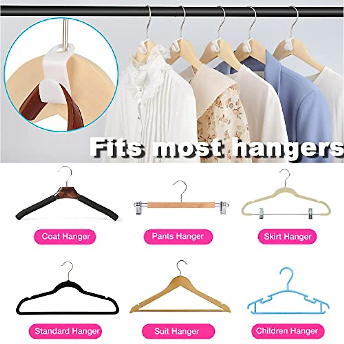 50Pcs Clothes Hanger Connector Hooks, Hanger Extender Clips Clothes Hangers for Heavy Duty Space Saving Cascading Connection Hooks for Clothes Closet (White)
