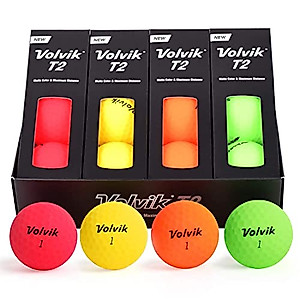 Volvik T2 Ionomer Polymer Low Side Spin Matte Finished Long Distance Balls 2-Pieces, 1 Dozen (Multicolor)