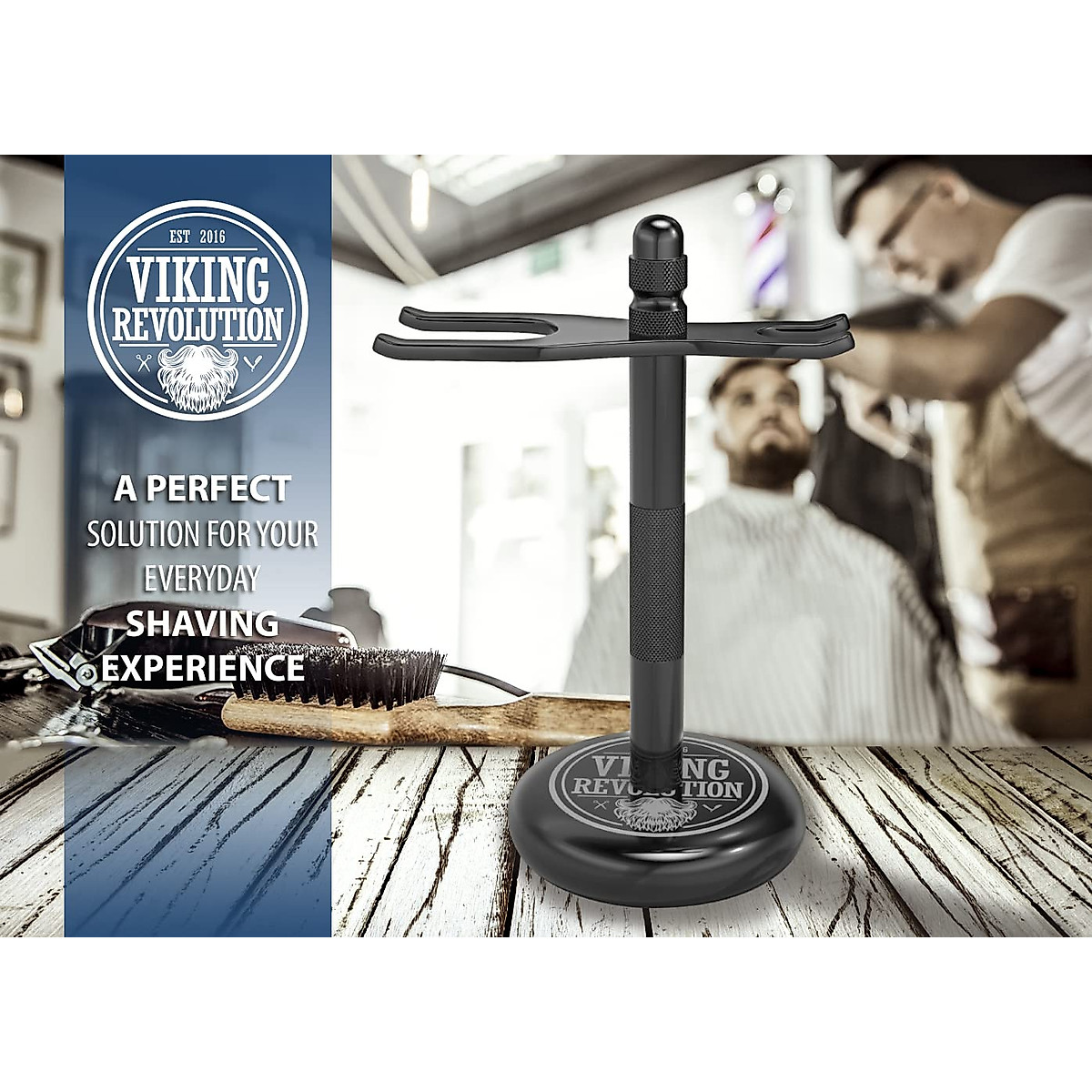Viking Revolution Black Safety Razor Stand - Razor Holder and Shaving Brush Stand to Prolong the Life of Your Razor - Weighted Bottom for Extra Stability