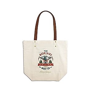 Ellijay, Georgia, The Mountains are Calling, Bear and Mountains, Contour (Canvas Deluxe Tote Bag, Faux Leather Handles & Zip Pocket)