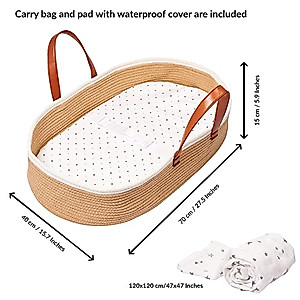 Moses Basket for Babies with Muslin Blanket | Changing Basket for Baby Dresser | Portable Basket for Your Baby’s Needs | Baby Changing Basket with Pad | Woven Basket for Travel & Nursery