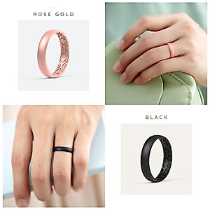 ThunderFit Women Breathable Eternity Pattern Silicone Wedding Rings Anniversary Bands 4mm Wide 1.5mm Thick - 1/2/3/4/5/6/7/8/9/10/12 Variety Multipack