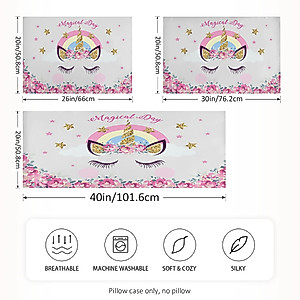 Dalzium Cute Unicorn Girl Print Satin Pillowcase for Hair and Skin, Unicorn and Pink Flowers Silk Pillow Case with Envelope Closure, Standard Size 20x26 inches, White, 1 PC