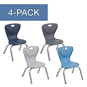 FDP 12" Contour School Stacking Student Chair, Ergonomic Molded Seat Shell with Powder Coated Silver Frame and Swivel Leg Glides; for in-Home Learning or Classroom - Navy/Powder Blue (4-Piece)