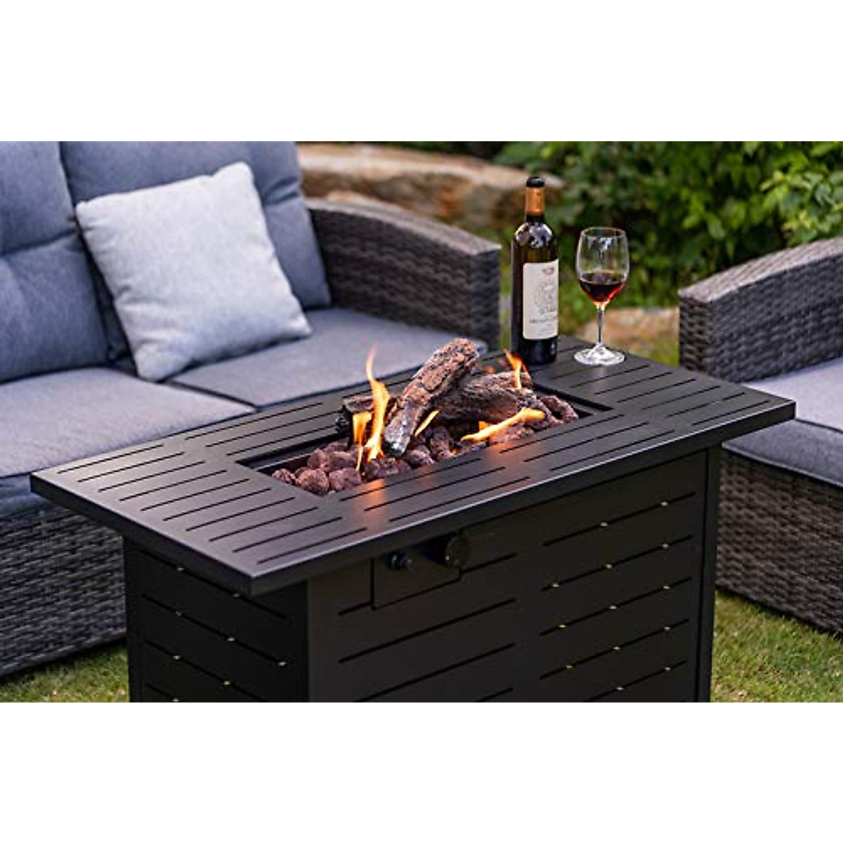 Propane Fire Pit Table, 42 Inch 60,000 BTU Rectangular Propane Gas Fire pits Free Lava Rocks and Electronic Ignition Balcony OutdoorTable Courtyard Garden Fire Pit Terrace