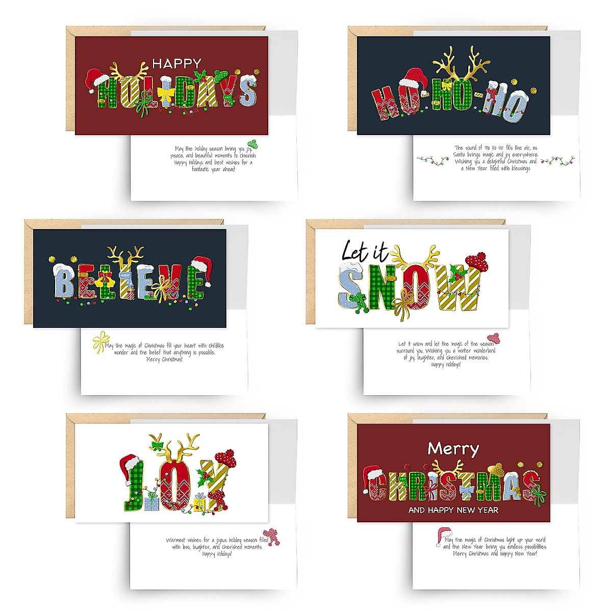 easykart labels 18 Christmas Cards Assortment with Envelopes & Sealing Stickers,Holiday Theme 6 Designs with Foiling & Emboss Effect,7.25" x 3.75" For Friends, Family and loved Ones
