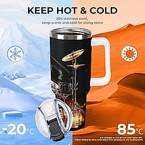 QWJKM Drummer Tumbler with Handle Large Insulated Car Cup 40 OZ Stainless Steel Travel Mug Leak Proof Water Bottle with Lid And Straw for Car Home Office Gifts