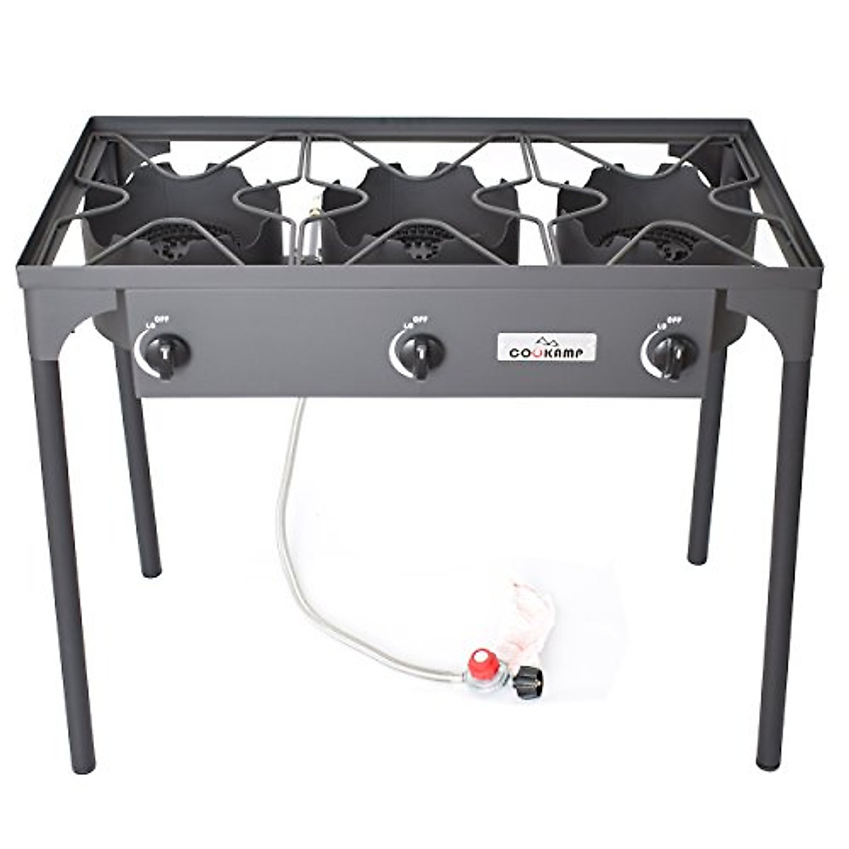 COOKAMP High Pressure Triple Burner Outdoor Propane Camping Stove with 0-20 PSI Adjustable High Pressuer Regulator and Steel Braided Hose 3 Burner Stove Brewing Supply SA3500