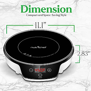 Electronic Plug-in, Flameless Burner Design with Digital Display, 17 Temperature Range, Sensor Touch Controls and Auto Shut Off Function, Portable Single Burner Cooktop