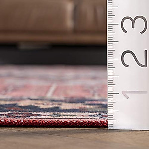 nuLOOM Amber Machine Washable Floral Aztec Area Rug, 4' x 6', Rust