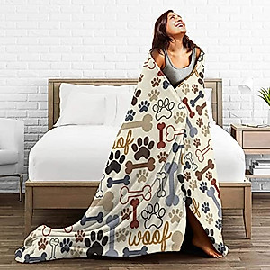 tiehrpr Dog Paw Print Bones Blanket Flannel Fleece Throw Blanket Gifts for Bed Couch Sofa Chair 50"X40"