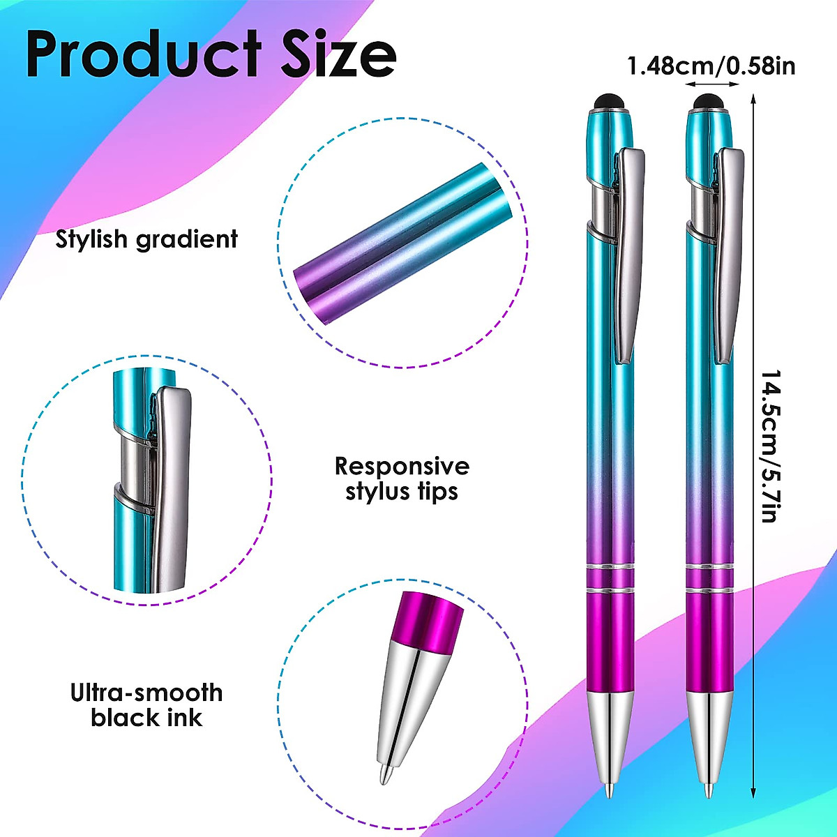 cobee® Retractable Ballpoint Pen with Stylus Tip, 6 Pieces 1.0mm Metal Ball Point Pens Medium Point Smooth Writing Pen Black Ink Pen Stylus Pen for Touch Screens School Office Gift Supplies