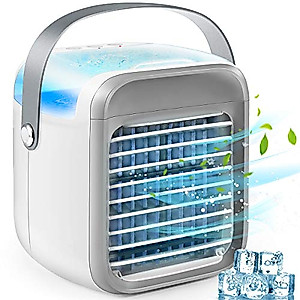 Portable Air Conditioner Fan, Rechargeable Evaporative Air Conditioner Fan with 3 Speeds 7 Colors, Cordless Personal Air Cooler with Handle for Home, Office and Room