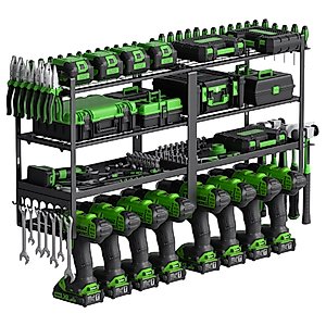 Sixfivsevn Power Tool Organizer, 8 Drill Holder Wall Mount, 4 Layers Garage Tool Organizers and Storage Rack, Heavy Duty Metal Tool Shelf with Hooks/Screwdriver Holder/Plier Holder/Hammer Holder