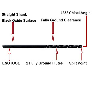 MAXTOOL 1/4"x6" 4pcs Identical Aircraft Extension Drills HSS M2 Extra Long Deep Twist Drill Bits Straight Shank Fully Ground Black; ACF02B06R16P4