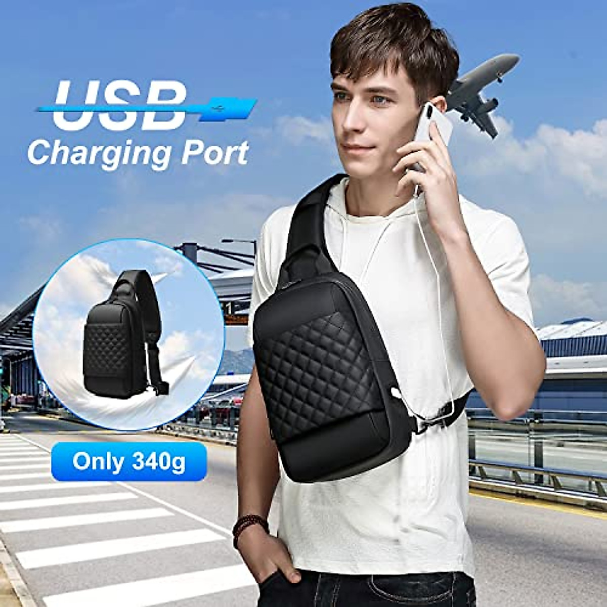 GYakeog Sling Bag for Men Women, Waterproof crossbody bag Tactical Sling Backpack for Men Shoulder Bag with USB Port Crossbody Chest for Outdoor Sport Travel Casaul black