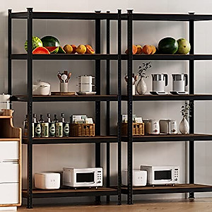 Storage Shelve 5-Tier Shelving Unit Sturdy Garage Rack Adjustable Organizer Metal Shelving Units, Bolt-free Assembly, 80H x 40W x 20D inch, with MDF Boards, Large Capacity for Garage, Kitchen (Black)