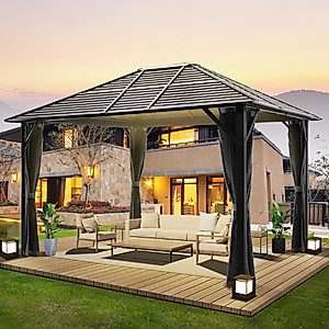 QZEN 10' x 12' Patio Hardtop Gazebo, Outdoor Canopy Gazebo with Netting, Metal Gazebo for Patio, Lawn, Garden, Deck, Outdoor Party…