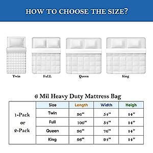 Mattress Bags for Moving, [1-Pack] Twin Size Mattress Storage Bag - 6 Mil Heavy Duty Waterproof Mattress Cover Protector for Storage and Disposal - 54 x 96 Inch
