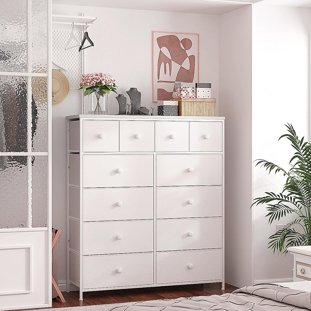 EnHomee White Dresser for Bedroom with 12 Drawers Dressers & Chest of Drawers with Wood Top, Metal Frame,Tall Dressers for Girls Bedroom,Living Room,Hallway,Closet