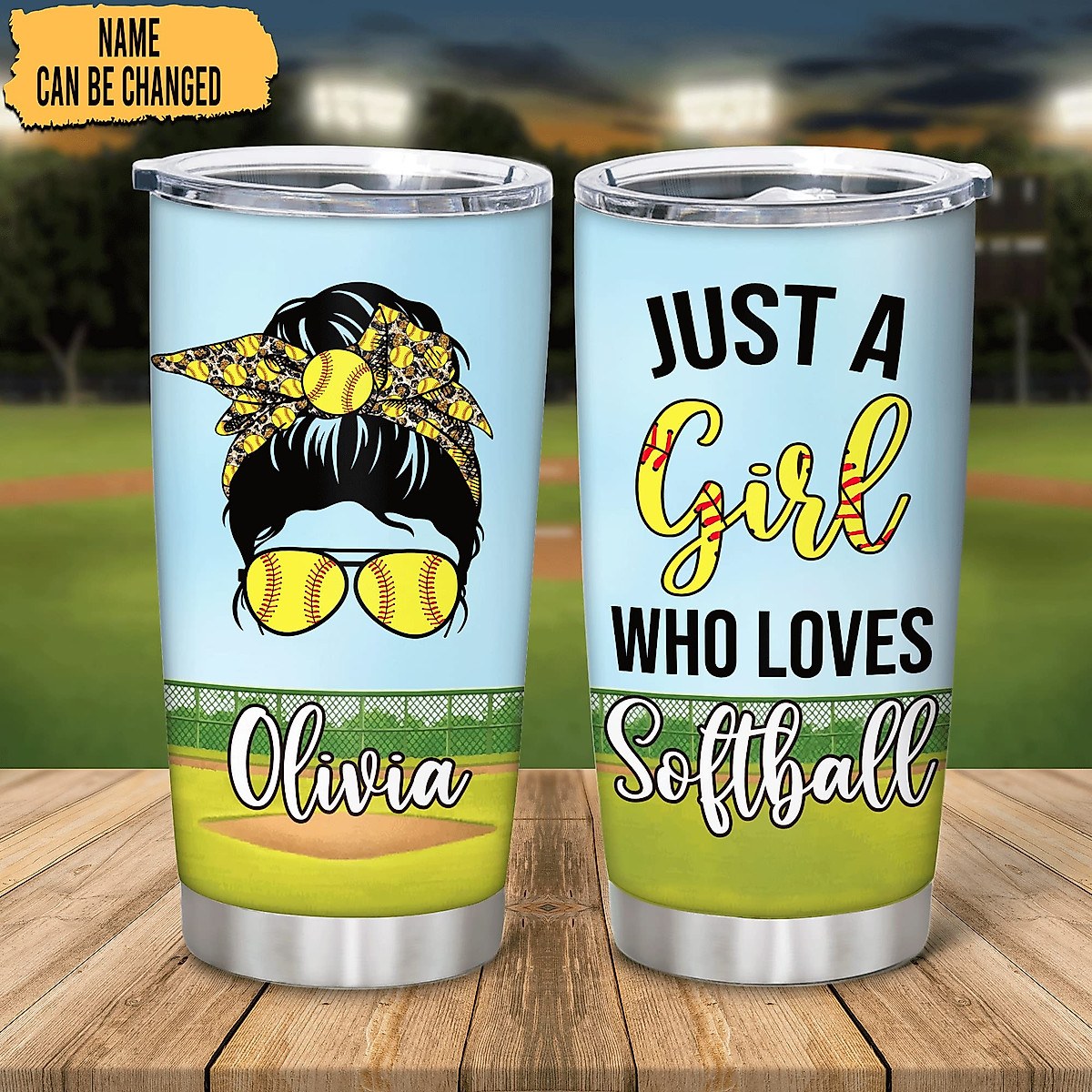 Hyturtle Personalized Softball Tumbler - Just A Girl Who Loves Softballs Custom Name Stainless Steel Tumbler 20oz With Lid - Softball Gifts For Mom Women Fan Coach Sport Lovers Birthday Mother's Day…