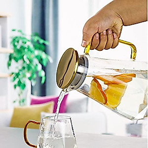 Eirljk Glass Jug, 50 Oz Kettle With Lid, Heat Resistant Borosilicate Glass Jug, Iced Tea Kettle, Jug With Handle For Lemonade, Beverages, Hot/Cold Coffee