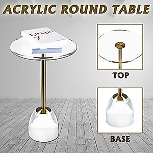 TPZLRN Acrylic End Table, Acrylic Side Table,Clear Round Side Table with Brass-Colored Metal Support Rod for Office Living Room Bedroom, Easy Assembly
