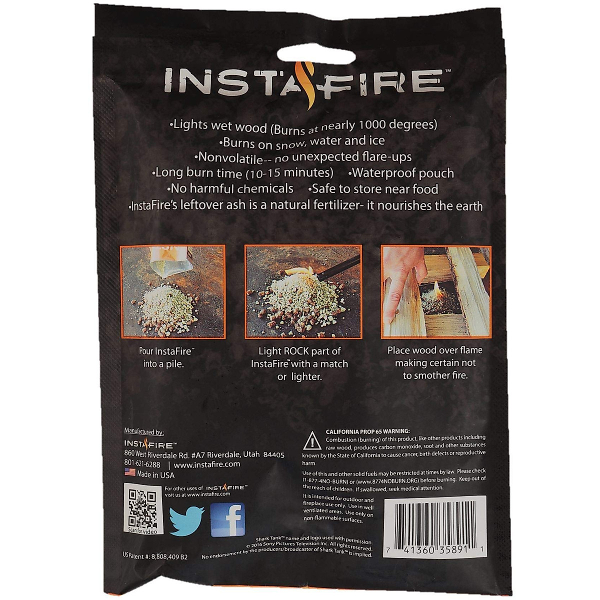 Instafire Insta-Fire Original Blend Granulated Fire Starter, All Natural, Eco-Friendly, Lights Fires in Any Weather 1.75oz Pouches (6 Packs)