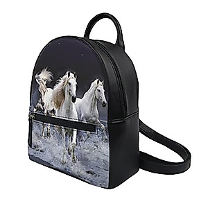 Freewander White Horse Mini Backpack PU leather Daypack with Zipper & Front Pocket for Women Men Girls